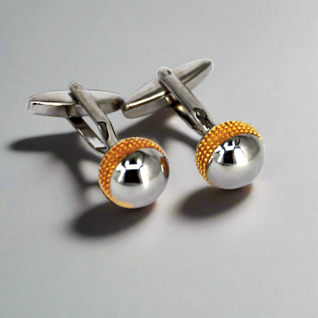 Silver and Gold diamond cut round Dome Cufflinks (Online Exclusive)