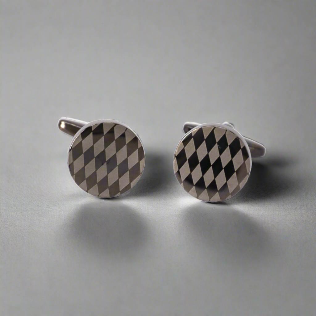 check Flag laser Round Cufflinks in Gunmetal (Online Exclusive)
