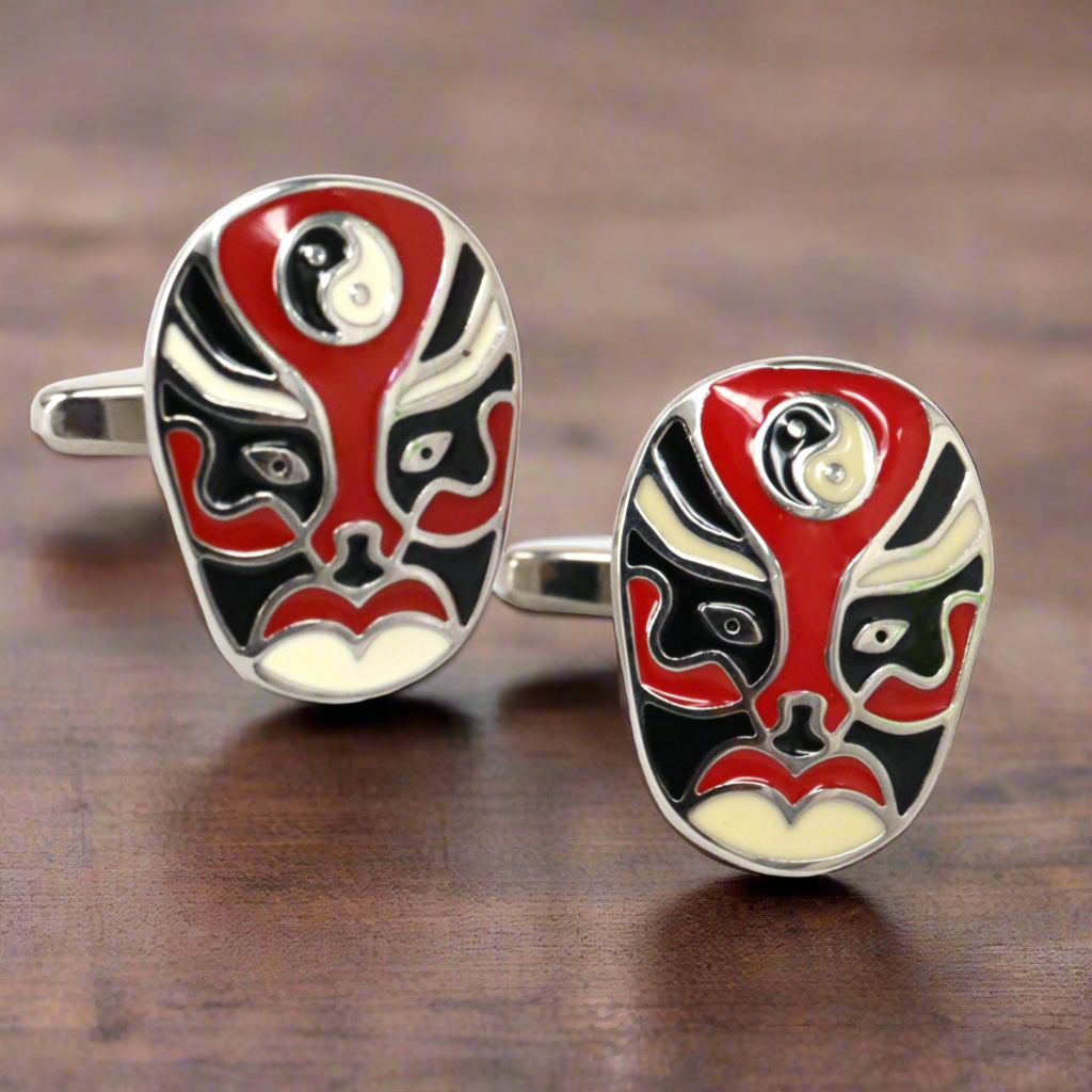 Jing Mask or Chinese Opera mask Black white Cufflinks (Online Exclusiv