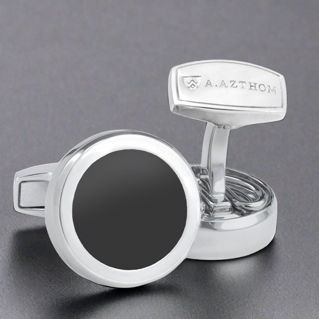 Classic Round Black Button Cover Cufflinks