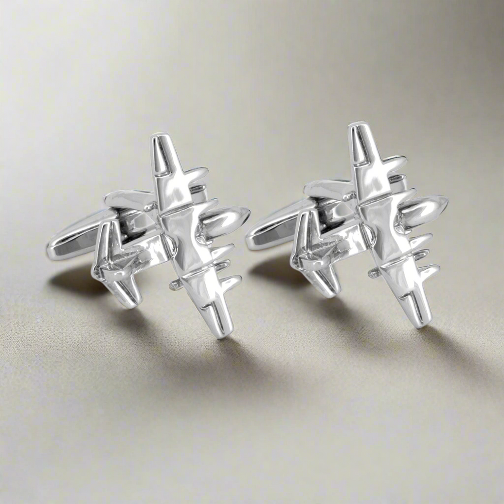 MarZthomson Fighter Jet Cufflinks in Silver - aeroplane Cufflinks (Onl