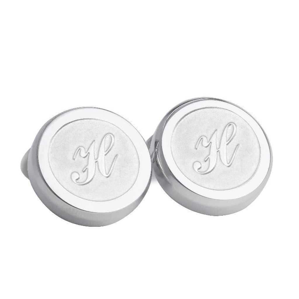 H Monogram Etched Silver Cufflinks with Clip-on Button Covers one piec